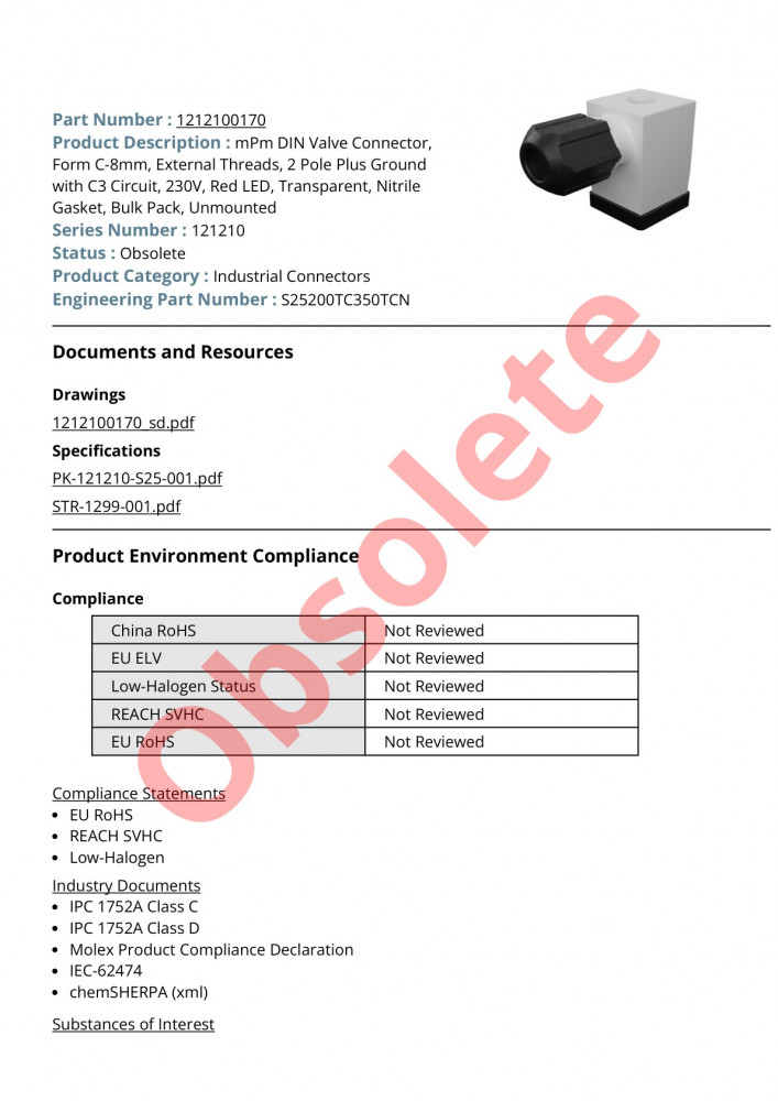 Technical document image 1 for MOLEX 1212100170