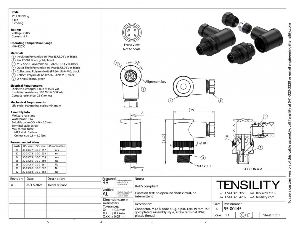 Tensility International 55-00445 product drawing and specification page