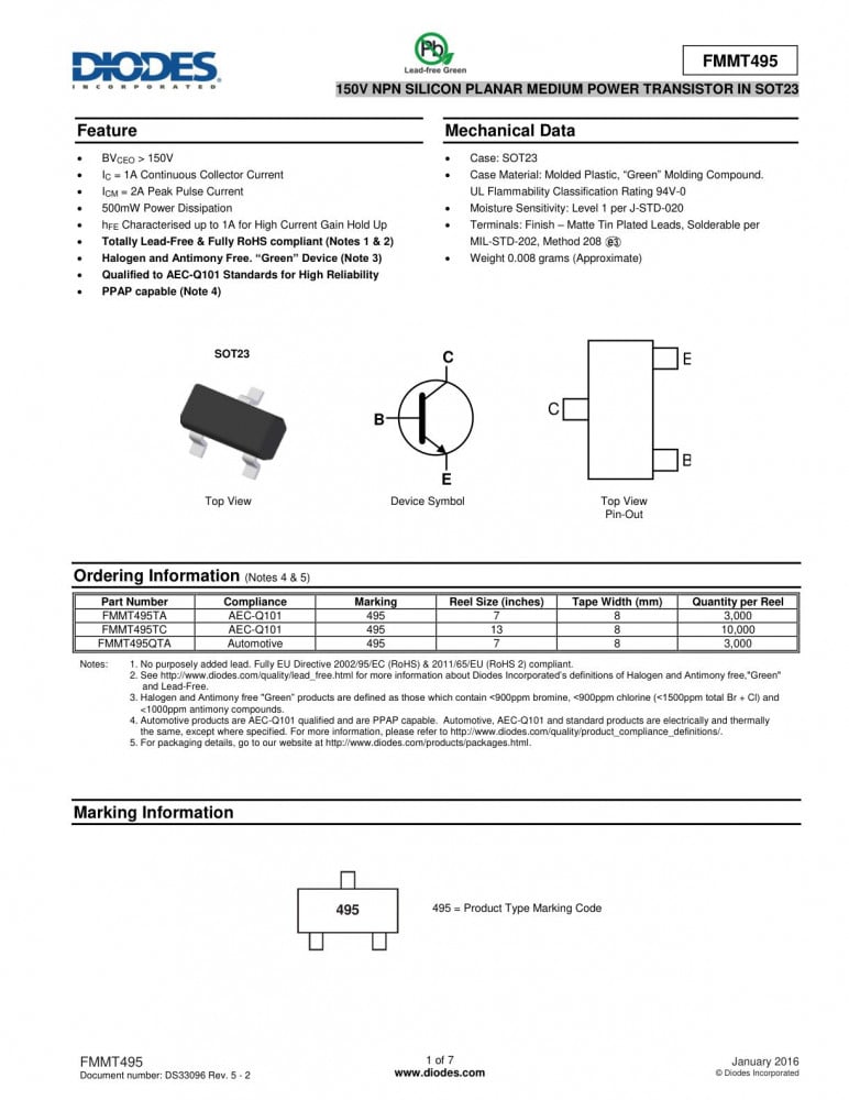 FMMT495TC datasheet page 1