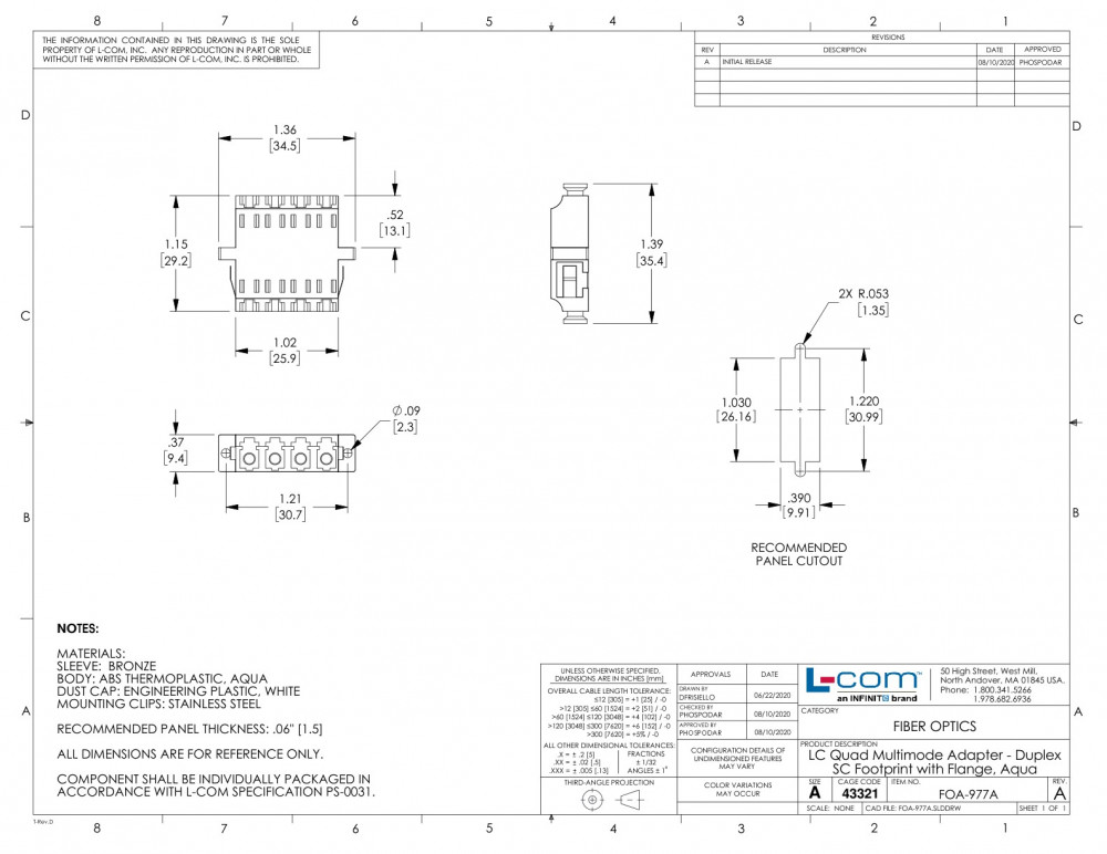 L-com FOA-977A technical drawing page