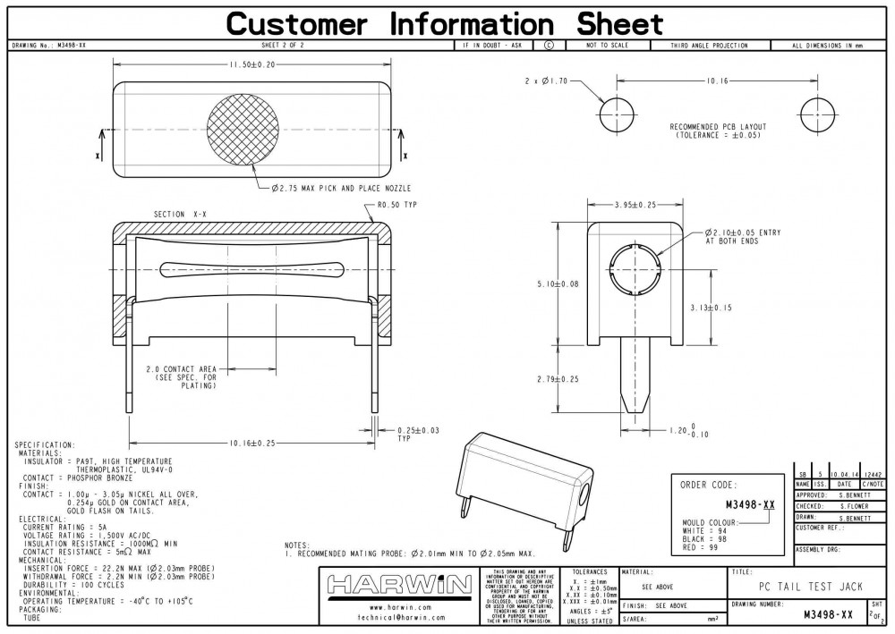 Harwin M3498-99 technical document preview