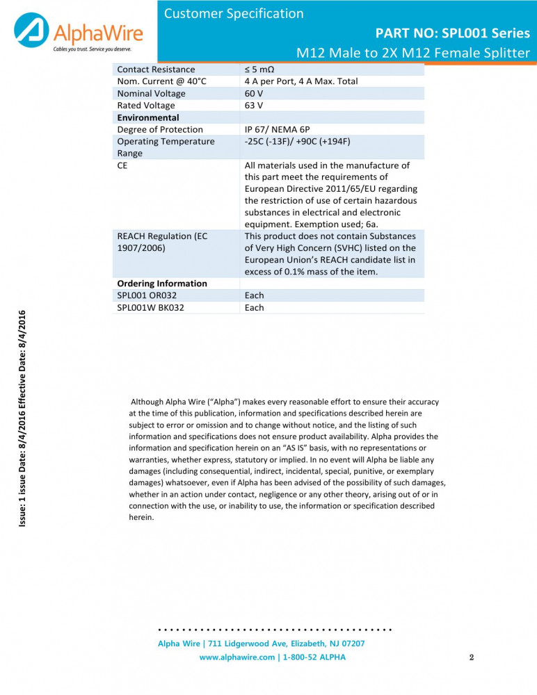 Alpha Wire SPL001W technical data page 2