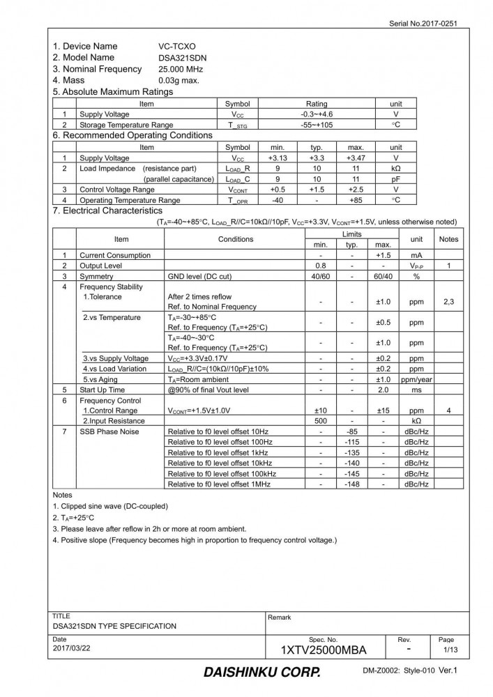 KDS DSA321SDN specification page 2