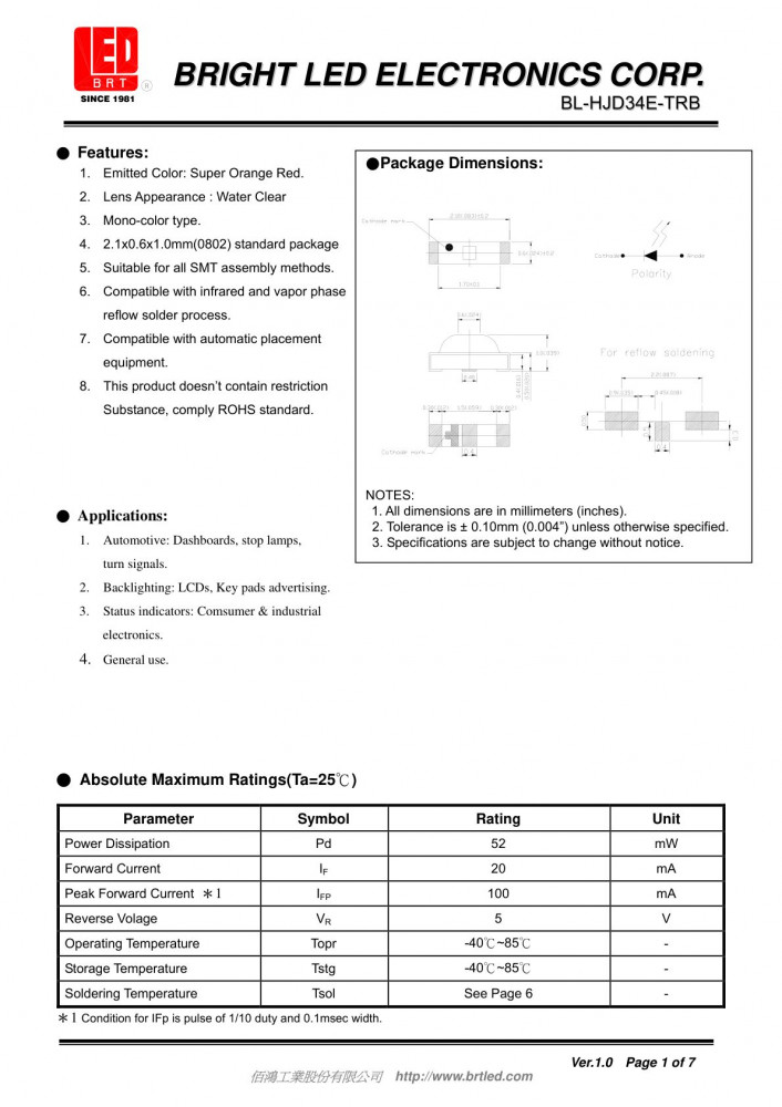 BL-HJD34E-TRB datasheet page 1