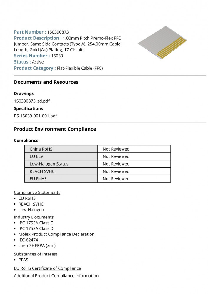 Molex FFC family specification, page image 1