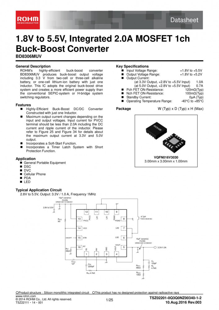 BD8306MUV-E2 datasheet page 1