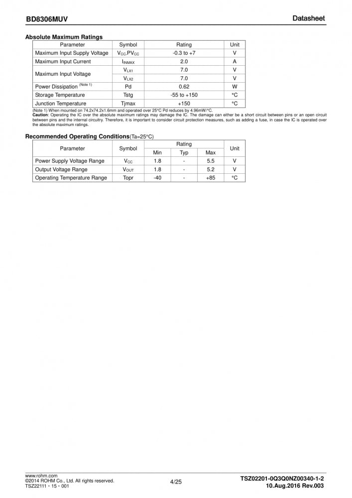 BD8306MUV-E2 datasheet page 4