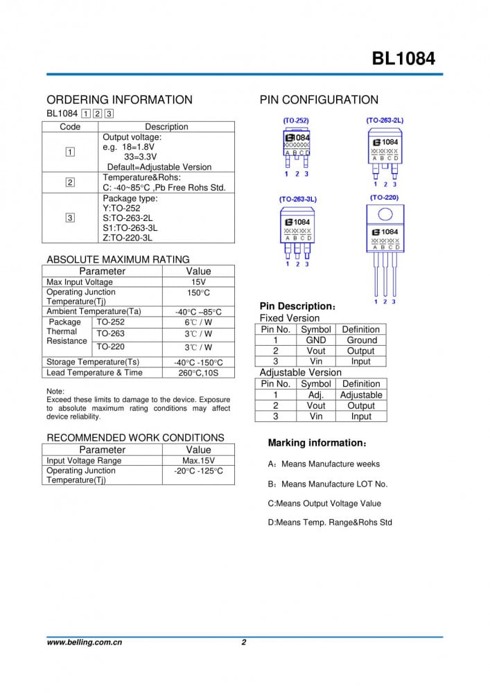 BL1084 datasheet page 2