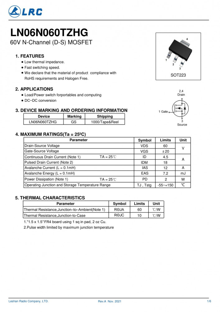 LN06N060TZHG datasheet page 1