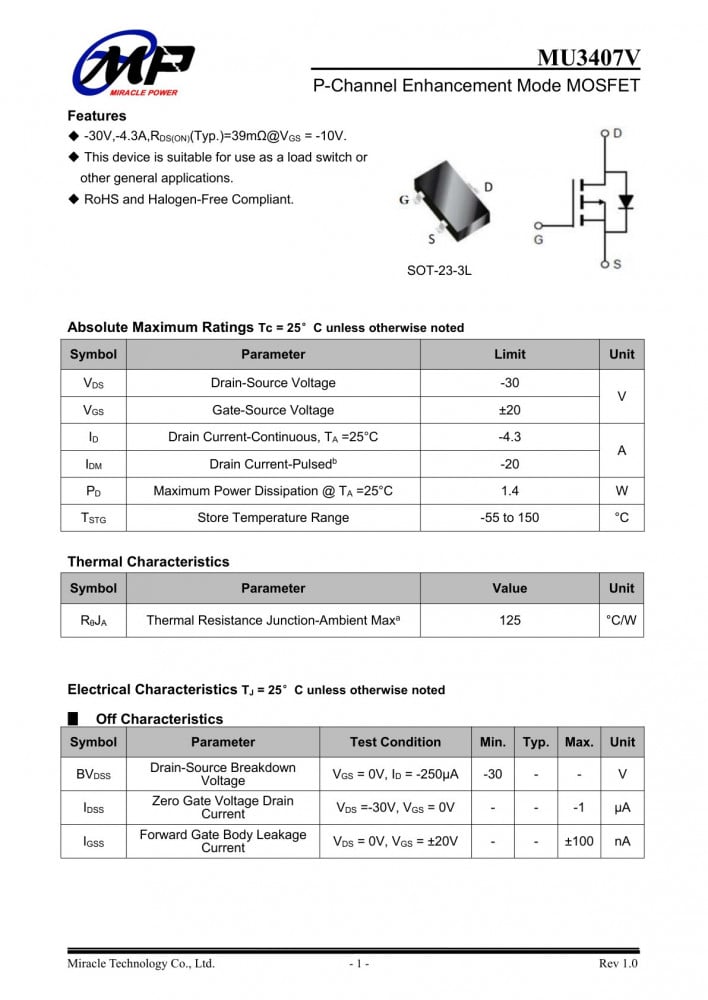 MU3407V datasheet page 1