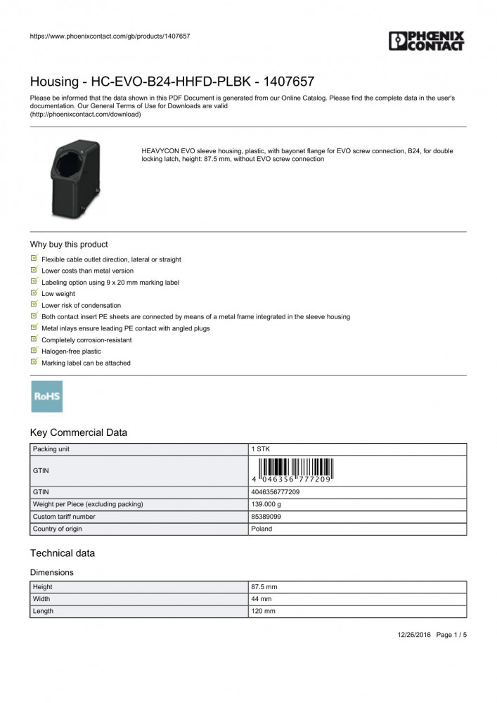 Phoenix Contact 1407657 technical document page 1
