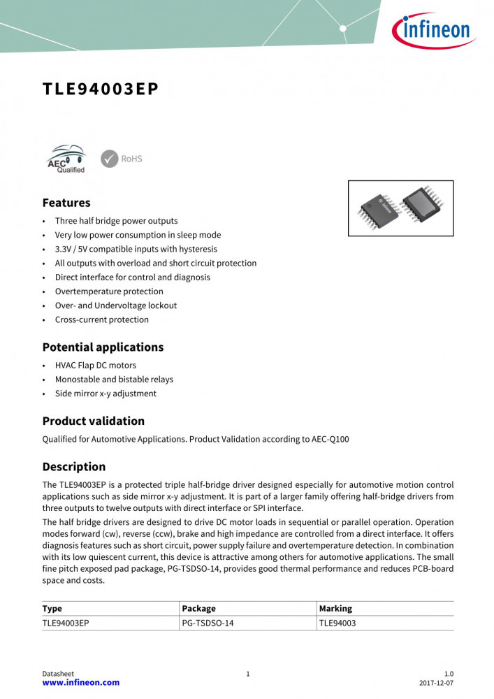 TLE94003EP datasheet page 1