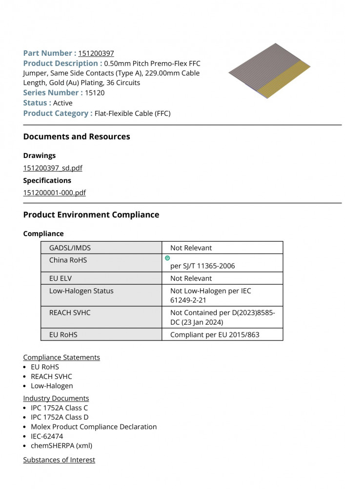 MOLEX 151200397 technical document preview, page 1