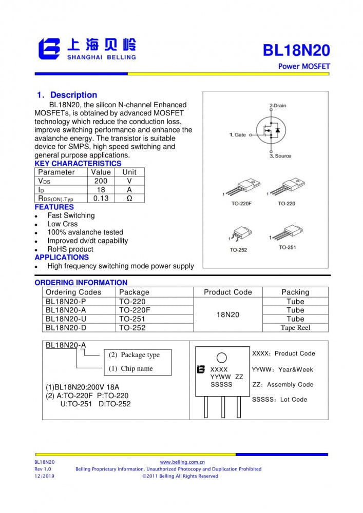 BL18N20 datasheet page 1