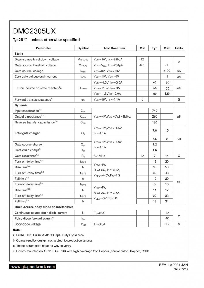 DMG2305UX technical document page 2