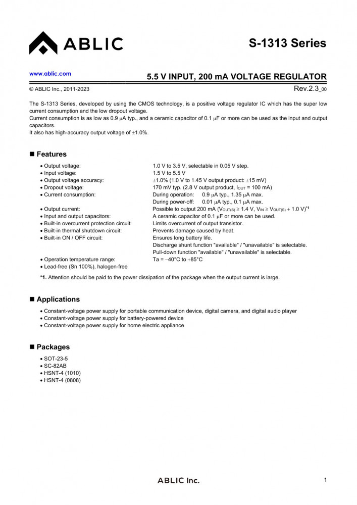 S-1313 datasheet page 1
