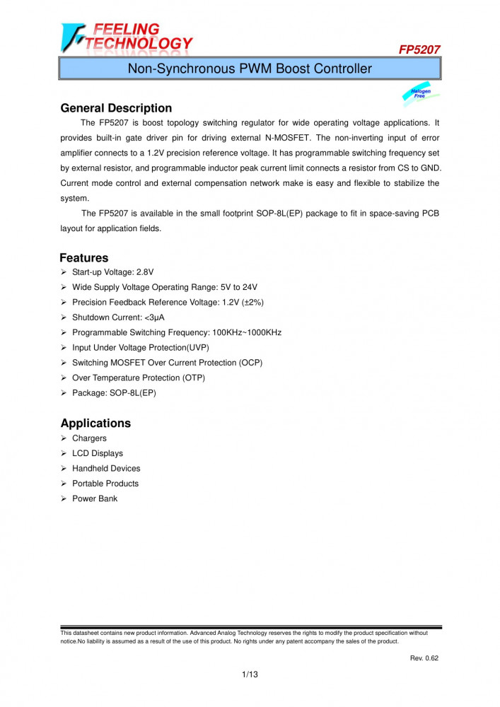 FP5207XR-G1 datasheet page 1