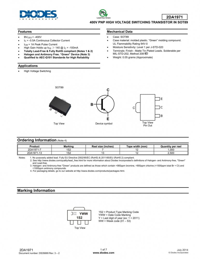 2DA1971-7 datasheet page 1