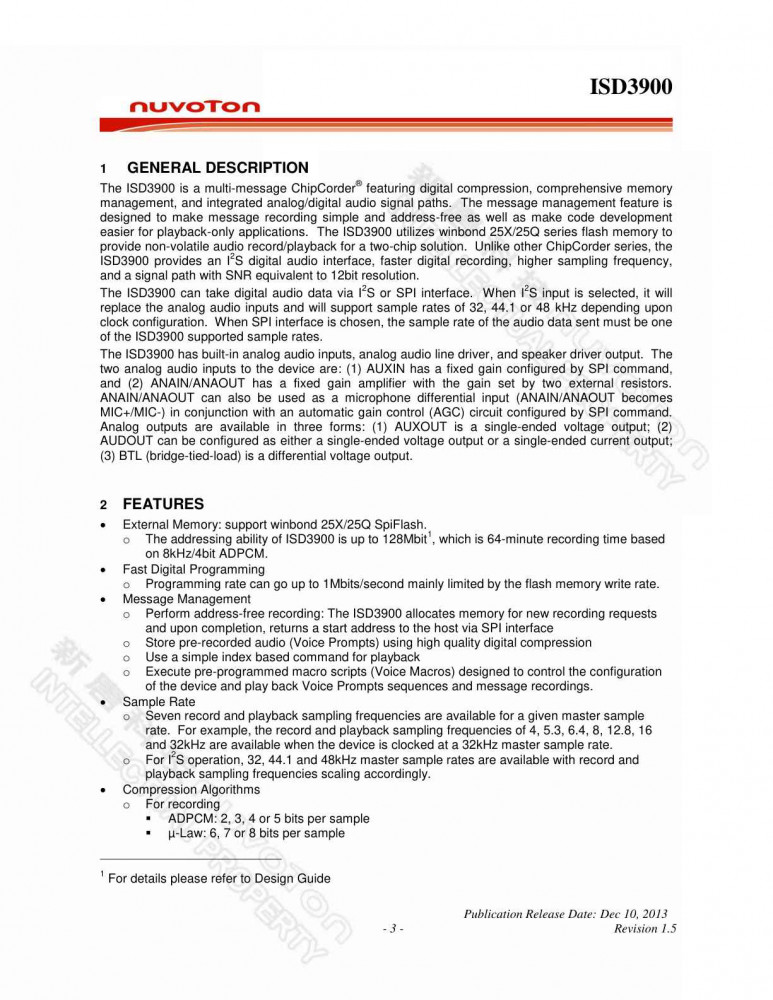 ISD3900 datasheet page 3