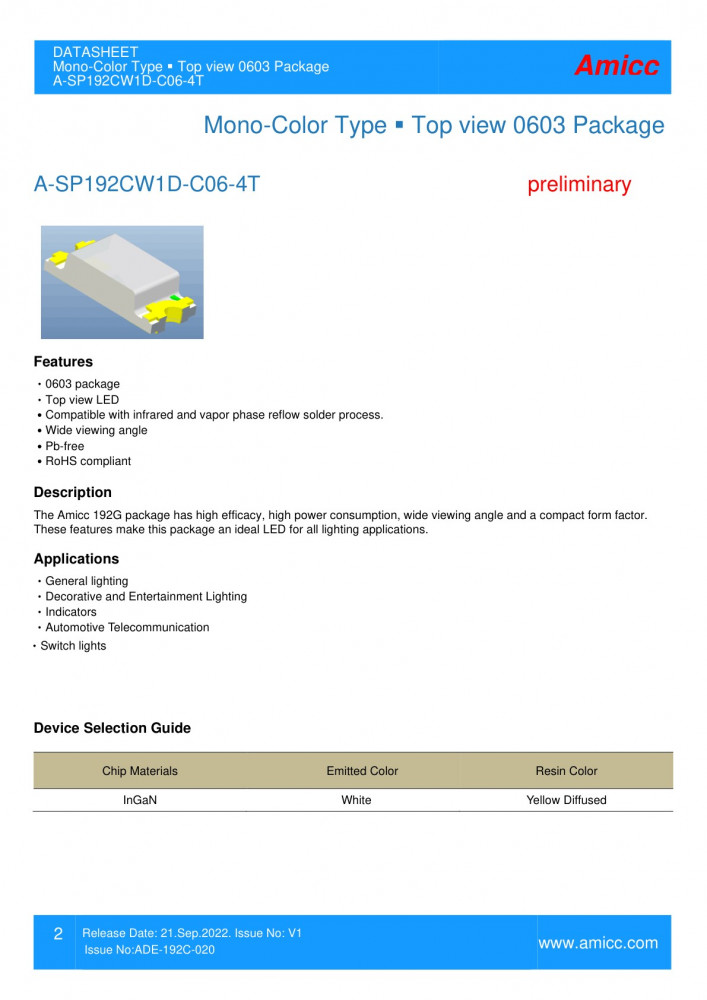 A-SP192CW1D-C06-4T datasheet page 2