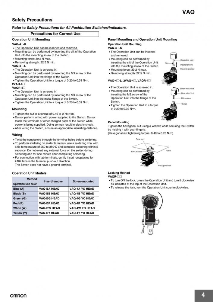 OMRON VAQ-4Y-L datasheet page 4