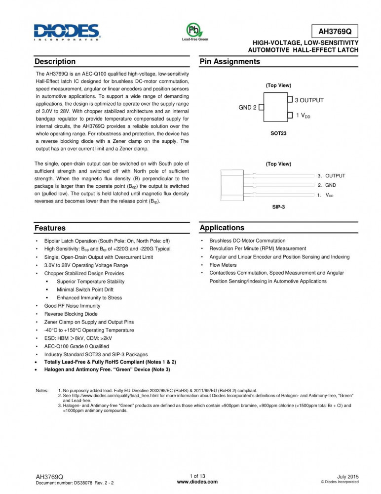 AH3769Q technical document page 1