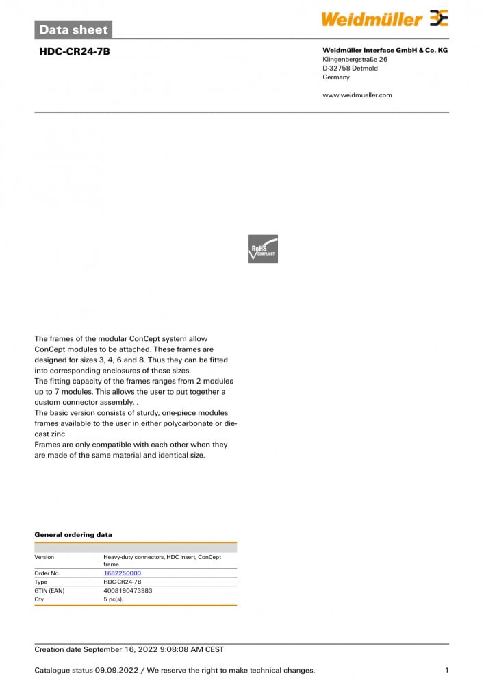 WEIDMULLER 1682250000 technical document page 1