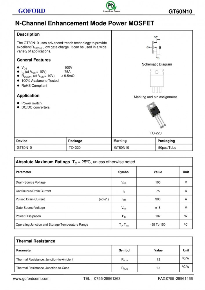 GT60N10 datasheet page 1