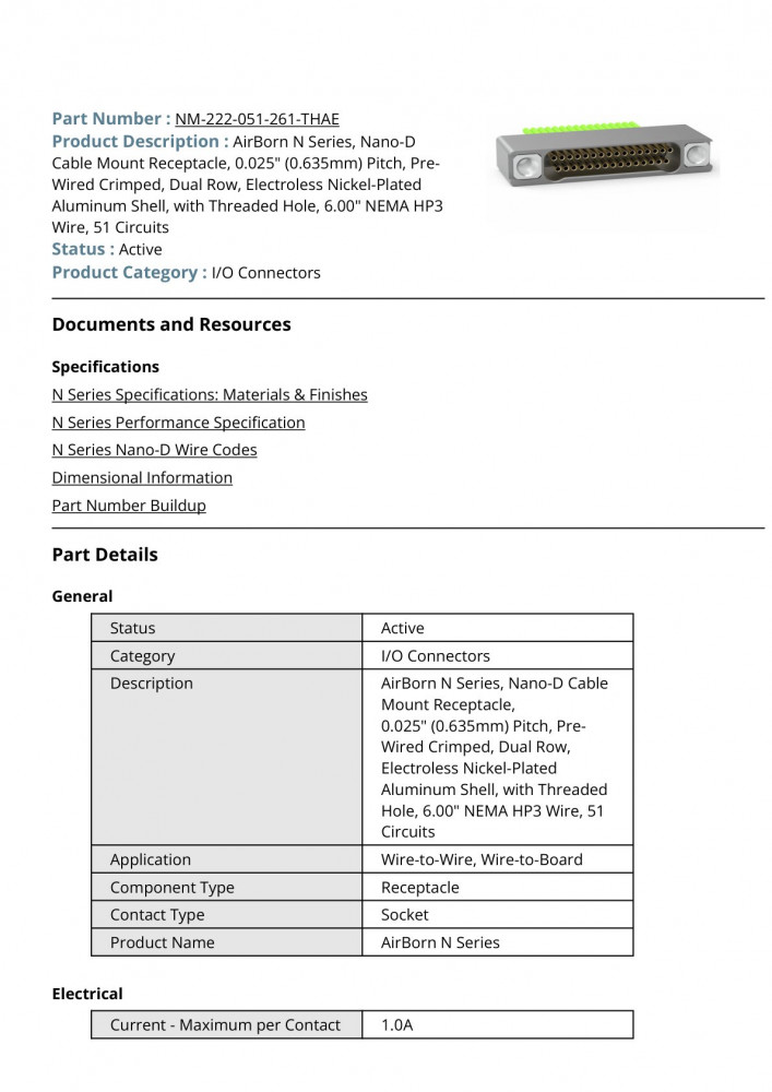 Technical document page 1 for the connector series