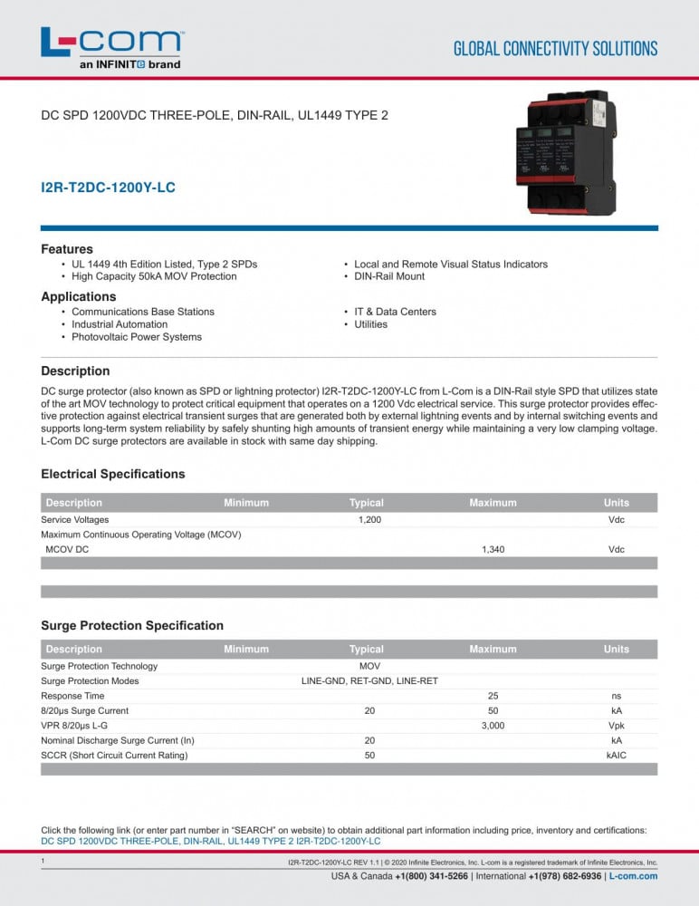 I2R-T2DC-1200Y-LC product documentation page 1