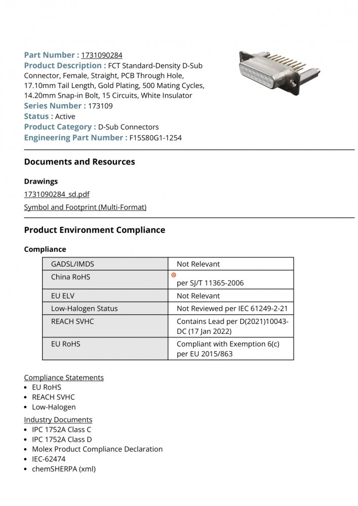 MOLEX 1731090284 product drawing page 1