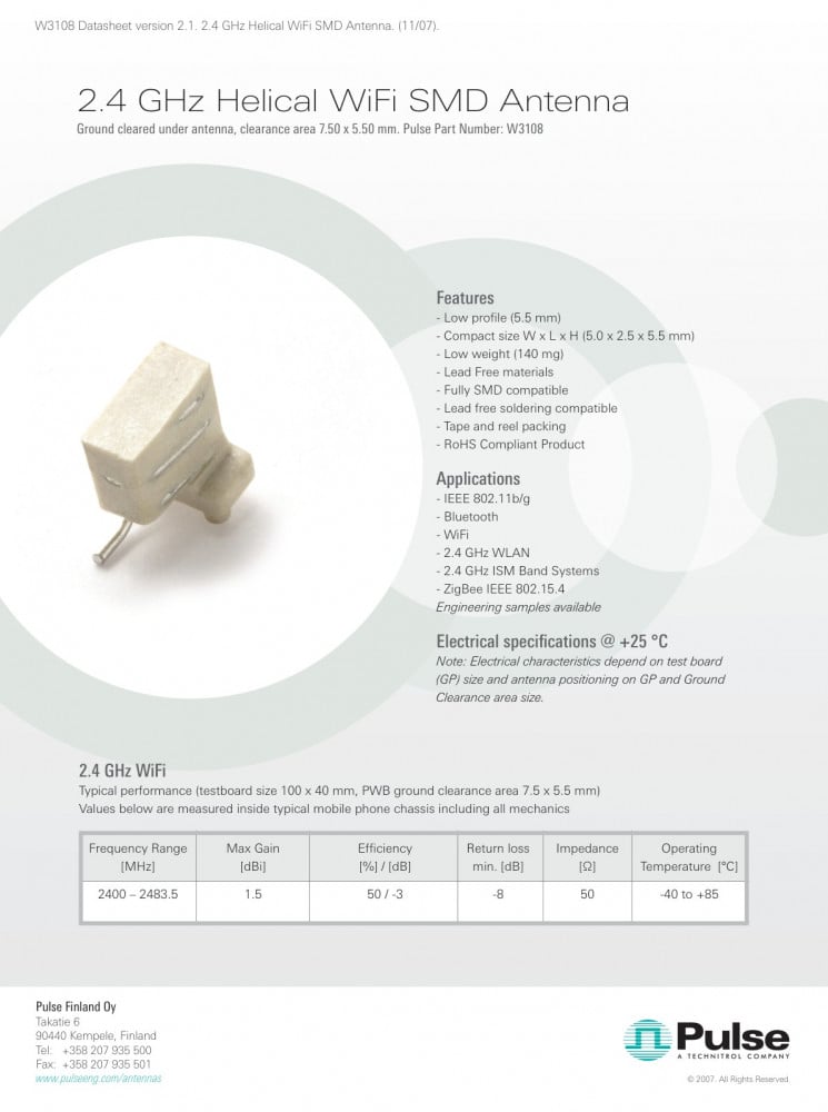 PULSE W3108 technical document page 1