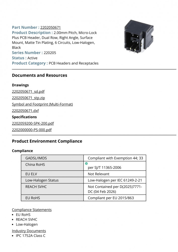 MOLEX 2202050671 technical document image 1