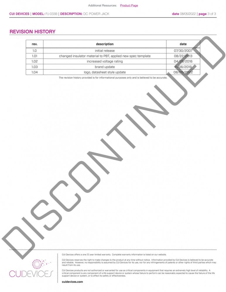 PJ-033B datasheet page 3