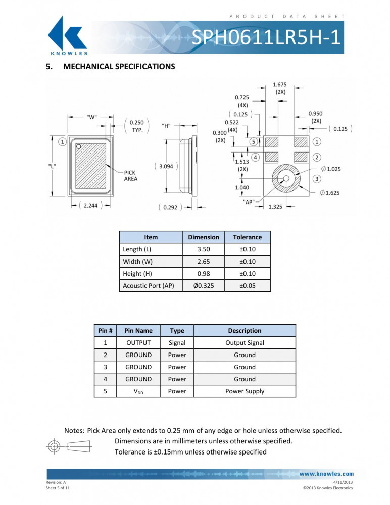 SPH0611LR5H-1 document page 5