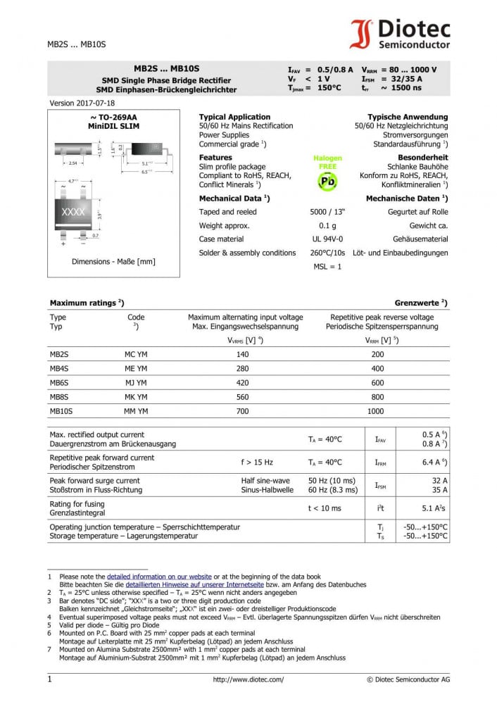 DIOTEC MB8S datasheet page 1