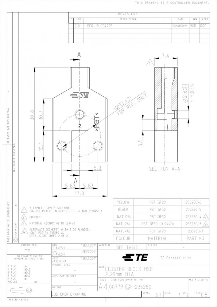TE Connectivity 235280 drawing sheet 1