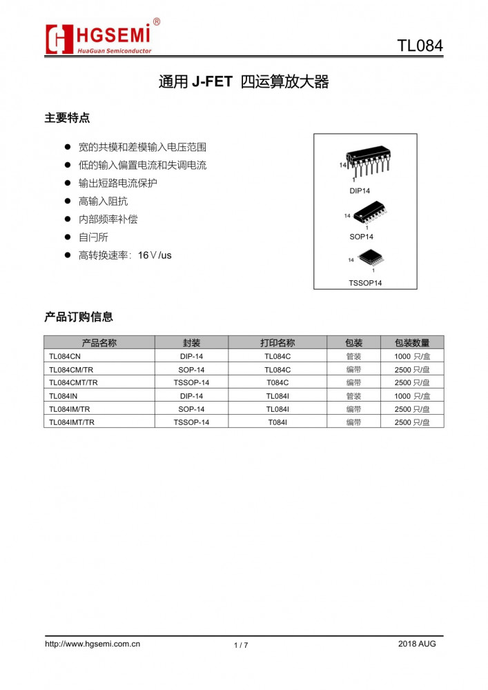 TL084CMT/TR technical document page 1