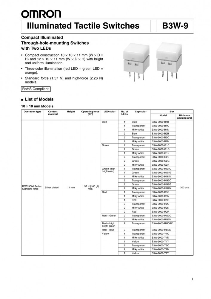 OMRON B3W-9 datasheet page 1