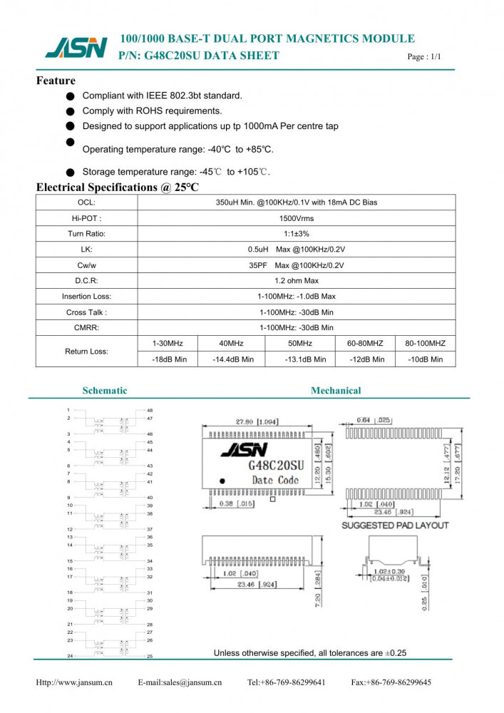 JASN G48C20SU technical document page
