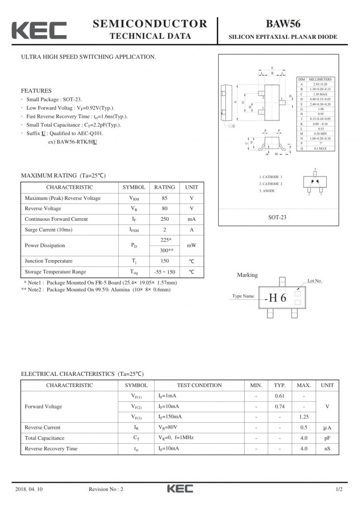 BAW56-RTK/P technical document page 1