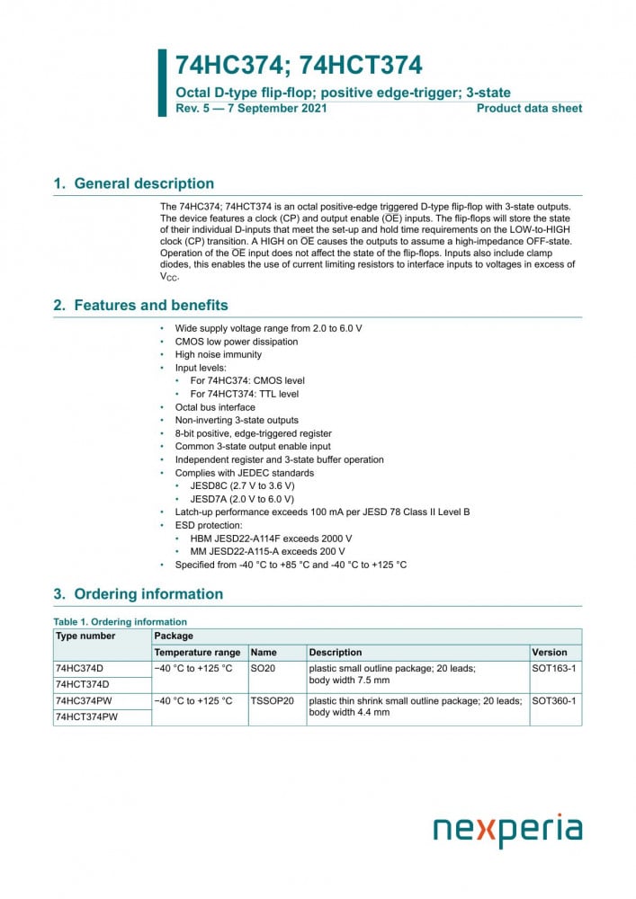 74HCT374 datasheet page 1