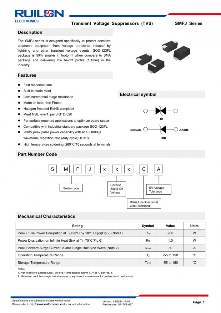 SMFJ15CA datasheet page 1