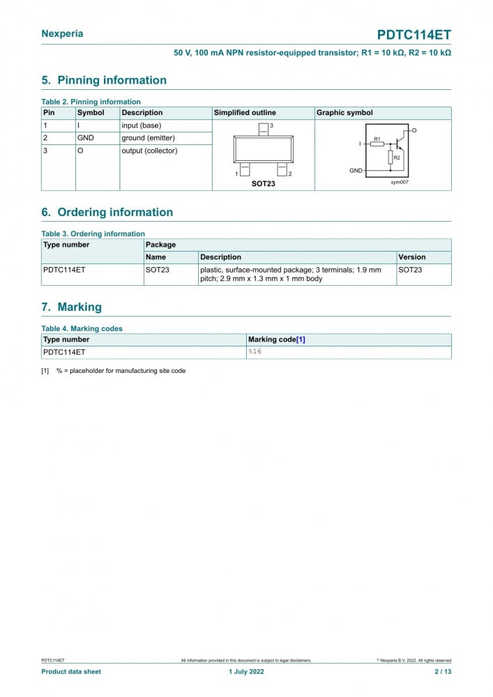 PDTC114ET datasheet page 2