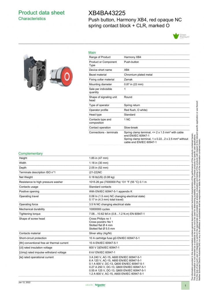 XB4BA43225 technical document page 1