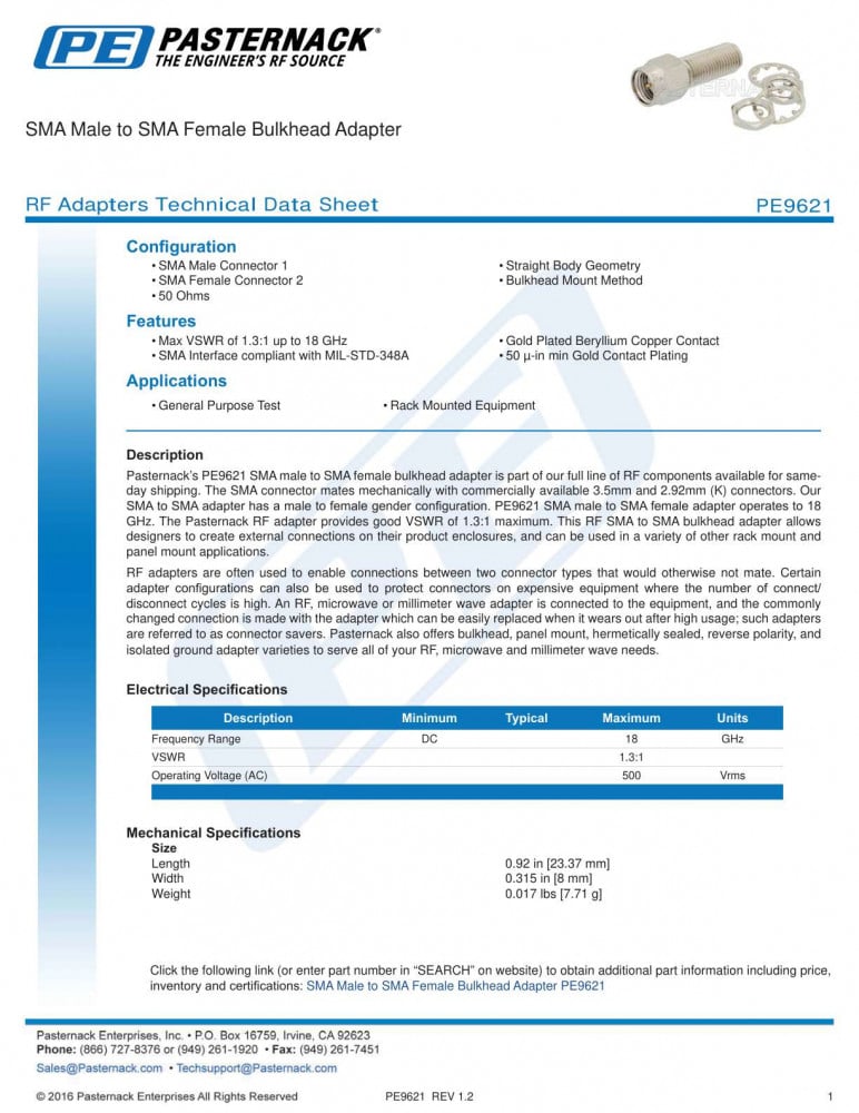 PE9621 technical document page 1