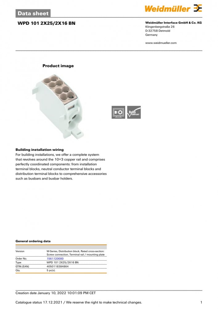 Weidmüller WPD 101 technical document page 1