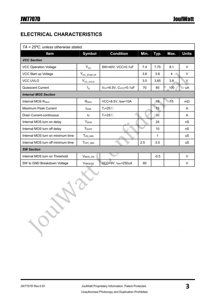 JW7707D datasheet page 3