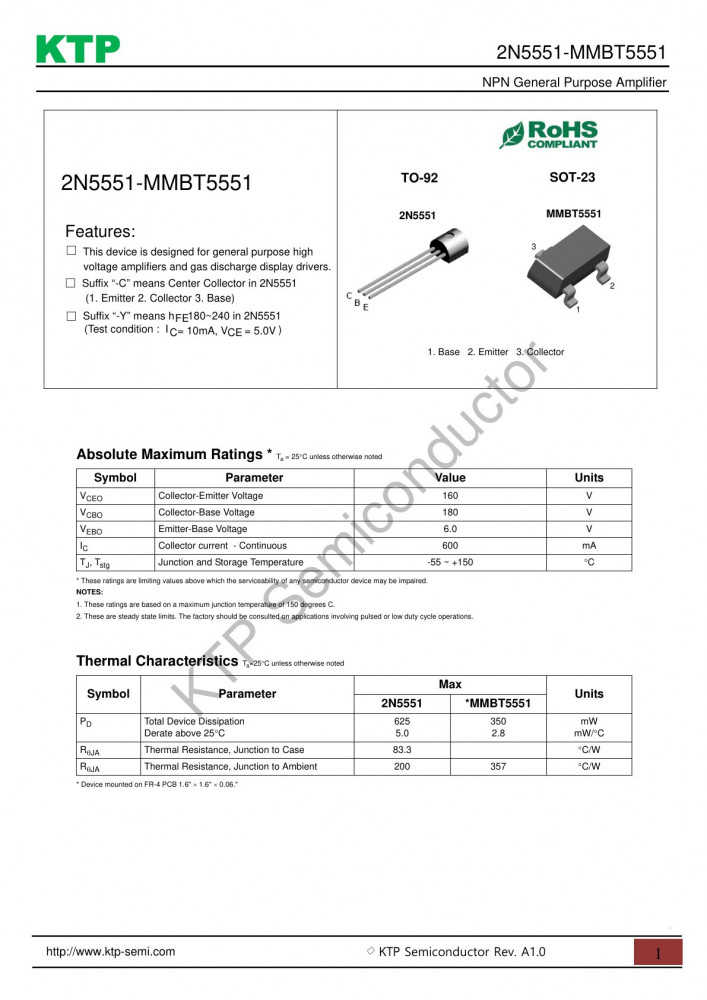 MMBT5551 datasheet page 1