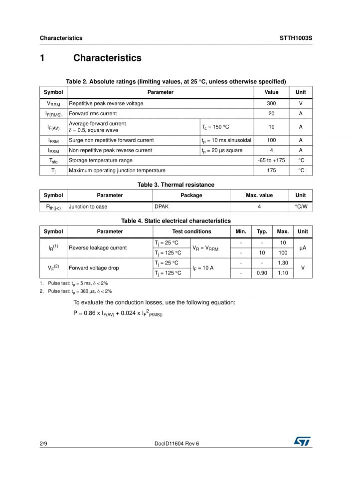 STTH1003SB-TR datasheet page 2